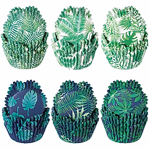 600 Count Tropical Hawaiian Themed Cupcake Liners Palm Leaf Cupcake Baking Cups Tiki Luau Parties Muffin Wrappers Hawaiian Paper Wraps Muffin Case Trays for Hawaiian Luau Summer Party Decor