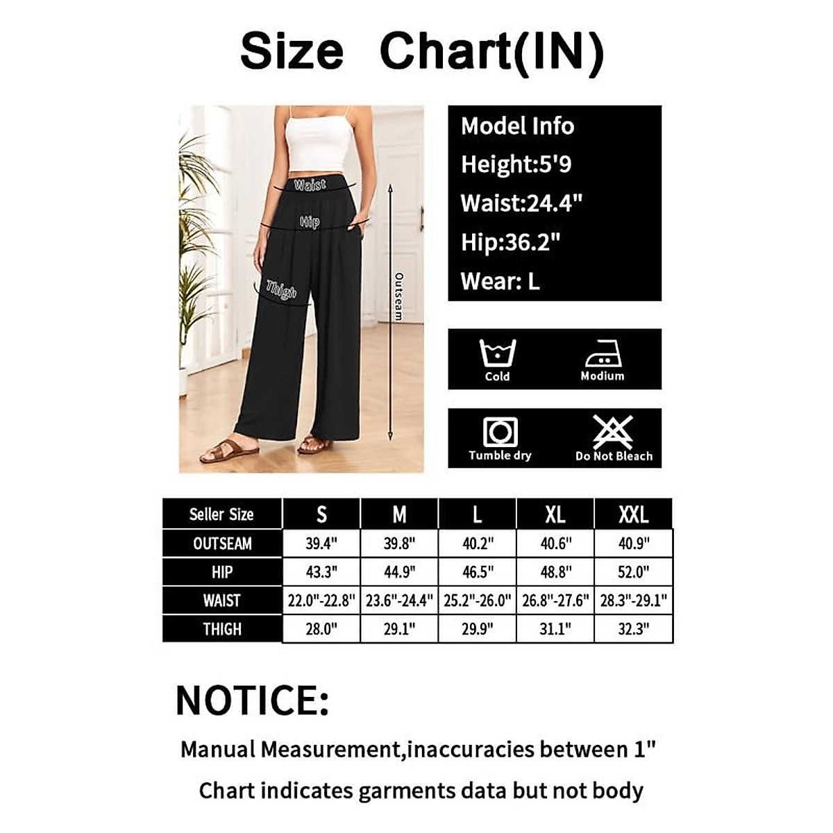 PURPEARL Palazzo Pants for Women Wide Leg High Waist Linen Trousers Stretchy Fall Casual Loose Comfy Pant with Pockets Black
