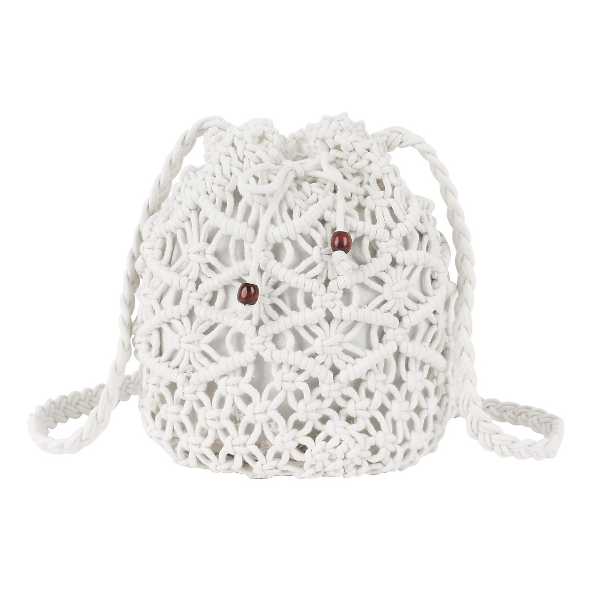 Meyaus Women Mini Cotton Crochet Crossbody Bag Summer Beach Shoulder Bag Drawstring Purse
