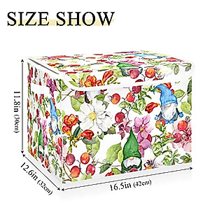 Gnomes Flowers Grass Storage Bins with Lids Collapsible Storage Box Basket with Lid Closet Organizer Containers Closet Storage for Shelf Baskets Kids Room Baby Room