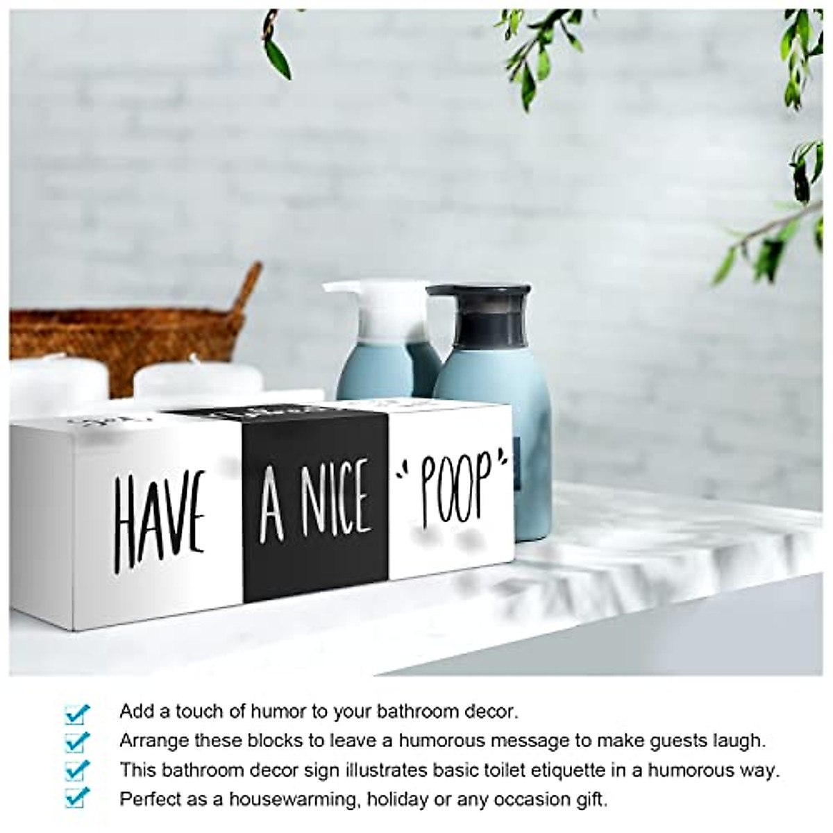 Farmhouse Set of 3 for Bathroom Decor Funny Bathroom Sign with Unique Sayings Rustic Wooden Bathroom Shelf Decor Cute Black and White Bathroom Decor For The Guest Restroom Home Decoration