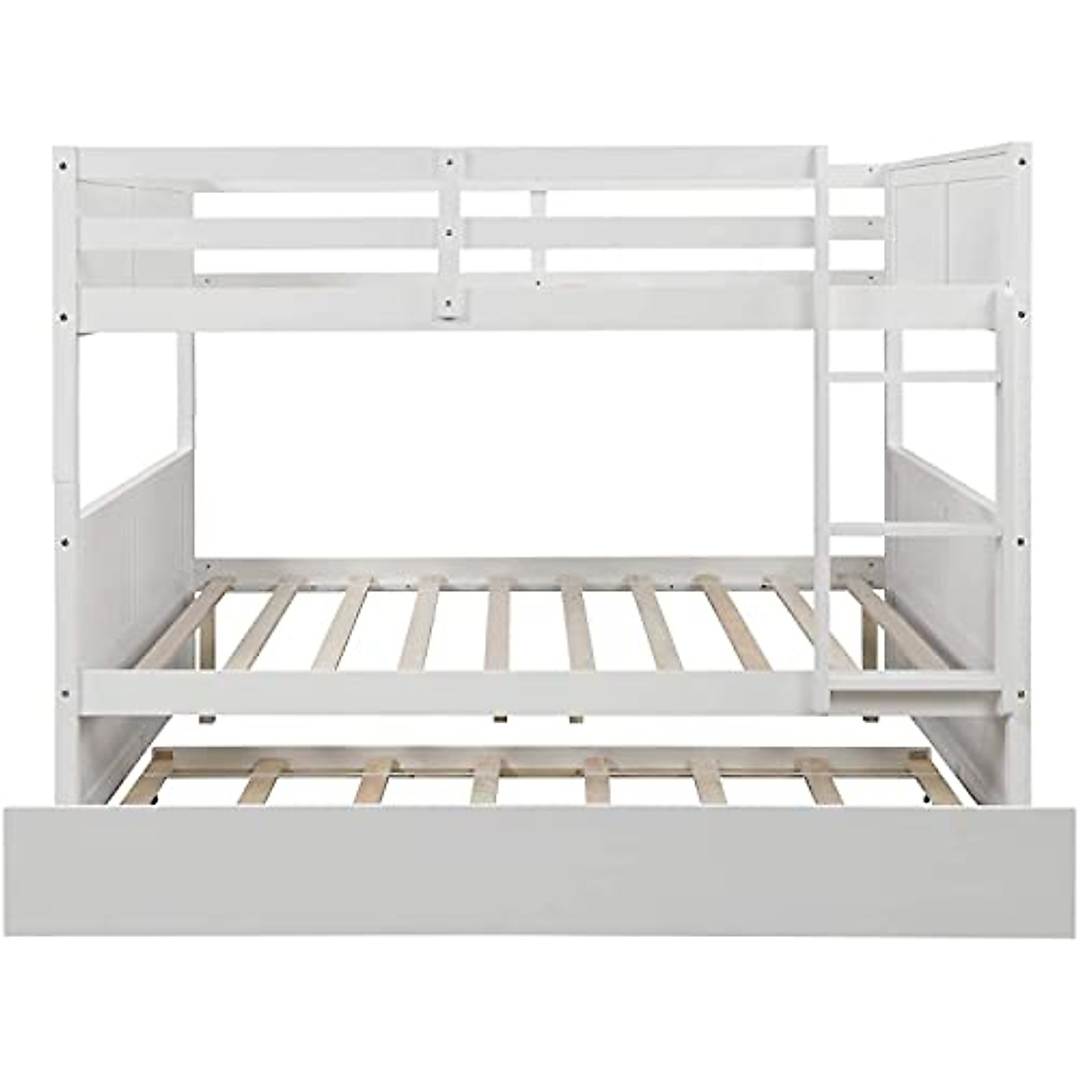 ATH-S Full Over Full Bunk Bed with Trundle, Solid Wood Bunk Beds with Full-Length Safety Guard Rail and Ladder, Can be Separated to 2 Full Size Platform Beds, for, Teens and Adults (Espresso, New)
