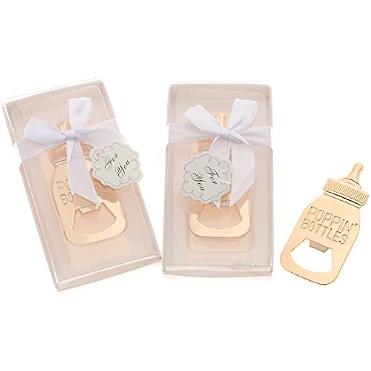 30 Pack Baby Shower and Gender Reveal Bottle Openers Party Favors Souvenirs for Guests with Gift Boxes for Boy and Girl Newborn (White - Baby Bottle, 30)
