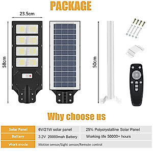 INSDEA 600W Solar Lights for Outside, 50000LM Dusk to Dawn Solar Street Light Motion Sensor, IP66 Waterproof Solar Security Flood Lights Outdoor for Garden,Yard,Parking Lot