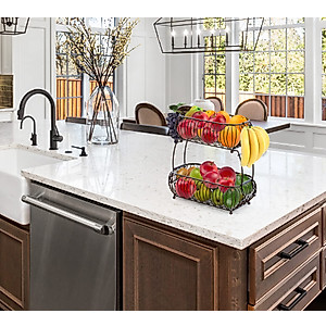 Simple Houseware 2-Tier Countertop Oblate Fruit Basket Holder, Bronze