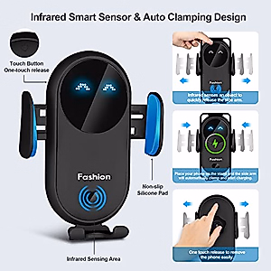 Wireless Car Charger Phone Holder Mount, BENBOAR Phone Mount for Car,Cute Phone Mount with 10W Charging Smart Sensor Auto-Clamping Phone Holder for Car Air Vent fit iPhone Samsung etc Smartphone,Black