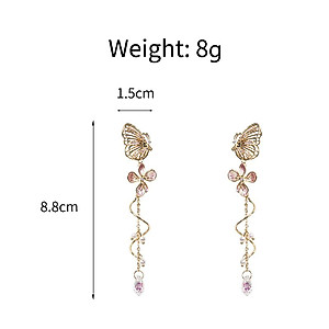 Pink Flower Sakura Leaf Earrings Fairy Sakura Flower Cat Statement Earrings Dainty Flower and Cat Earrings For Women(Butterflies and Flowers)