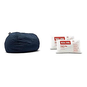 Big Joe Fuf XXL Foam Filled Bean Bag Chair with Removable Cover, Cobalt Lenox, 6ft Giant & Bean Refill 2Pk Polystyrene Beans for Bean Bags or Crafts, 100 Liters per Bag