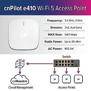 Cambium Networks cnPilot e410 Wi-Fi 5 Indoor Wi-Fi Access Point - Canada - Beamsteering and Interference Resistance - Enhanced Roaming up to 1000 Devices - 2x2 (IC) - PL-E410X00B-CA