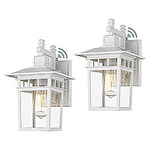 Beionxii White Exterior Light Fixture 2PK, Dusk to Dawn Outdoor Lighting with Cast Aluminum Housing, Outdoor Front Porch Lights for House Coach Garage, DM9244W-TWH