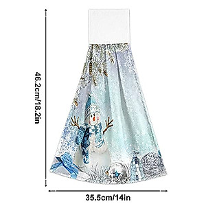 KOCOART Christmas Snowman Gifts Kitchen Towels Winter Snowflakes Hanging Hand Towel for Bathroom with Loop, Soft Absorbent Coral Velvet Fingertip Dish Tie Towel Oven Handle Towel Set of 2