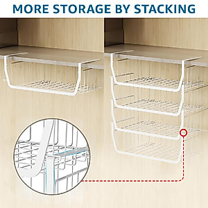2 Pack Under Shelf Basket, Metal Wire Undershelf Storage Baskets for Cabinet Thickness Max 1.2 inch, Space Saving Hanging Organization for Cupboard Kitchen Counter Pantry Bookshelf, Chrome