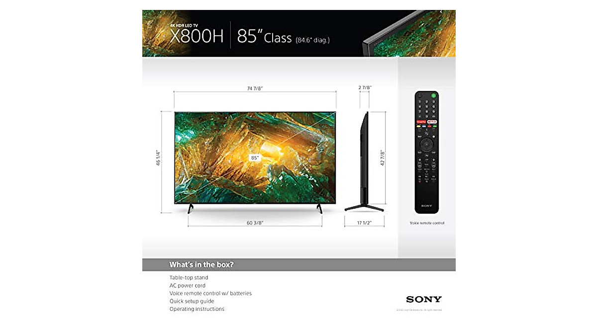Sony X800H 85-inch 4K HDR Smart TV | Google/Alexa