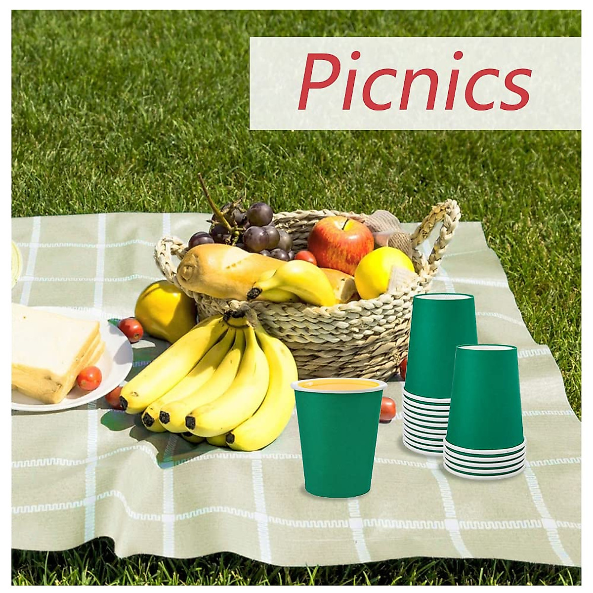 Fedmut Disposable Paper Cups Green Paper Cups 8oz 50 Pack, Hot Paper Cups,Paper Drinking Cups Ideal for Home,Picnic