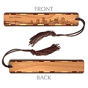 New Orleans, Louisiana Skyline - Engraved Wooden Bookmark with Tassel - Made in USA - Also Available Personalized