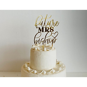 Personalized Future Mrs Cake Topper, Custom Name Cupcake Topper with Heart, Bridal Shower Decor, Calligraphy, Bachelorette, Engagement, Wedding Cake Topper, Hand Lettered, Script, Table Centerpiece