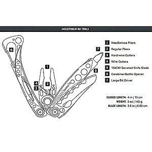 LEATHERMAN, Skeletool RX Multitool with Serrated Knife and Glass Breaker, Red