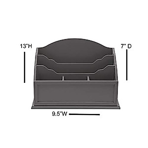 Grey Wooden Desktop Letter Holder – 5 Compartment Mail and Stationary Organizer – Premium Quality Wood Table Top Sorter for Pens, Pencils and More – by Designstyles