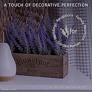 Butterfly Craze Artificial Lavender Plants in Rustic Wooden Planters - Lifelike, Stunning Faux Silk Purple Flowers Perfect for Elevating Your Patio, Home Décor, or Office, Large Dark Brown Pot