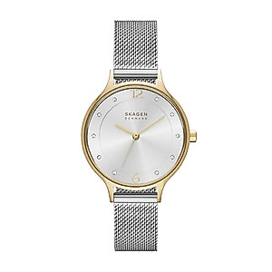 Skagen Women's Anita Lille Three-Hand Silver and Gold Two-Tone Stainless Steel Mesh Band Watch (Model: SKW2340)
