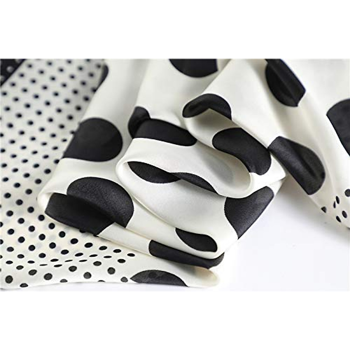 ANDANTINO 100% Pure Mulberry Silk Scarf 35" Large Square Lightweight Headscarf –Women’s Hair Wraps-With Gift Packed (Black&White Polka Dots)