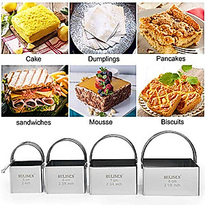 HULISEN Square Biscuit Cutter Set (4 Pieces/Set), Stainless Steel Cookies Cutter with Handle, Professional Baking Dough Tools, Gift Package (Square)