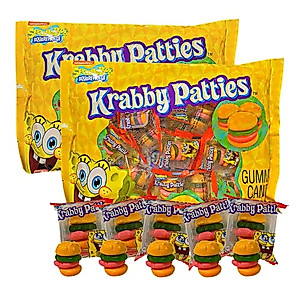 Krabby Patty Gummies, Original Bulk Candy Individually Wrapped for Party Bags, Pack of 2, 5.08 Oucnes