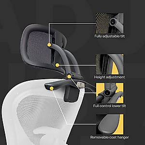 ERGOKING Headrest for Office Chair Headrest Attachment Compatible with Herman Miller Aeron Remastered - Fully Adjustable Height & Tilt, Removable Coat Hanger - Black Frame, Black Onyx Mesh.