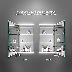 ExBrite 15''x 26''LED Lighted Bathroom Medicine Cabinet with Mirror, Surface Lighted Medicine Cabinet,Dimmable,Adjustable Shelves,Intelligent Switch Medicine Cabinet, Aluminum Frame, 120°Soft Hinge