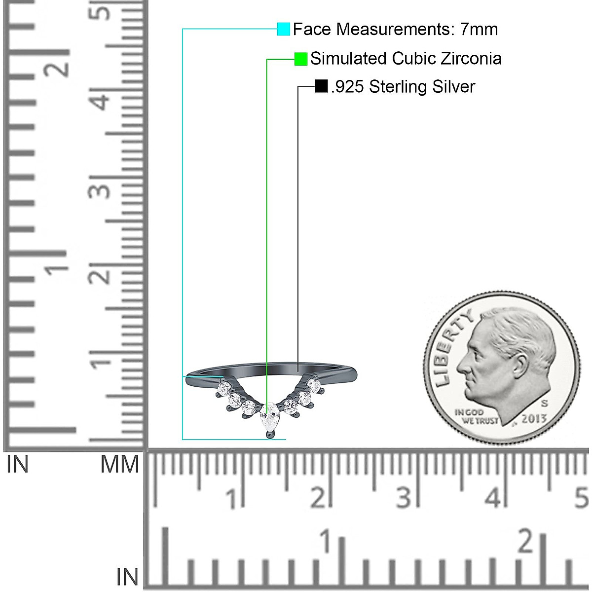 Blue Apple Co. Black Tone, Simulated Cubic Zirconia Size-8 Curved Art Deco Eternity Stackable Wedding Band Engagement Bridal Ring Round CZ 925 Sterling Silver