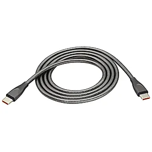 HCFeng Dual Type-C Male Cable USB C to USB C Cable Metal Braided Cable with Insulation Coated Steel Round Metallic Housing Chew Proof Fast Charge Data Sync Cable [Gun Color/3.3Feet]