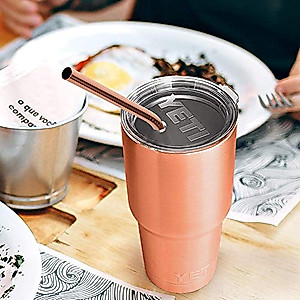 AIPRODA Long Reusable Stainless Steel Straws,Fits 30 oz Tumbler & 20oz Tumblers,Eco Friendly Drinking Straws,Set of 4 Stainless Steel Straws (2 Straight+2 Bent+1 Brush)(rose gold)