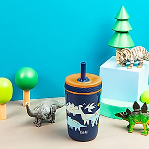Zak Designs Kelso Toddler Cups For Travel or At Home, 12oz Vacuum Insulated Stainless Steel Sippy Cup With Leak-Proof Design is Perfect For Kids (Zaksaurus)