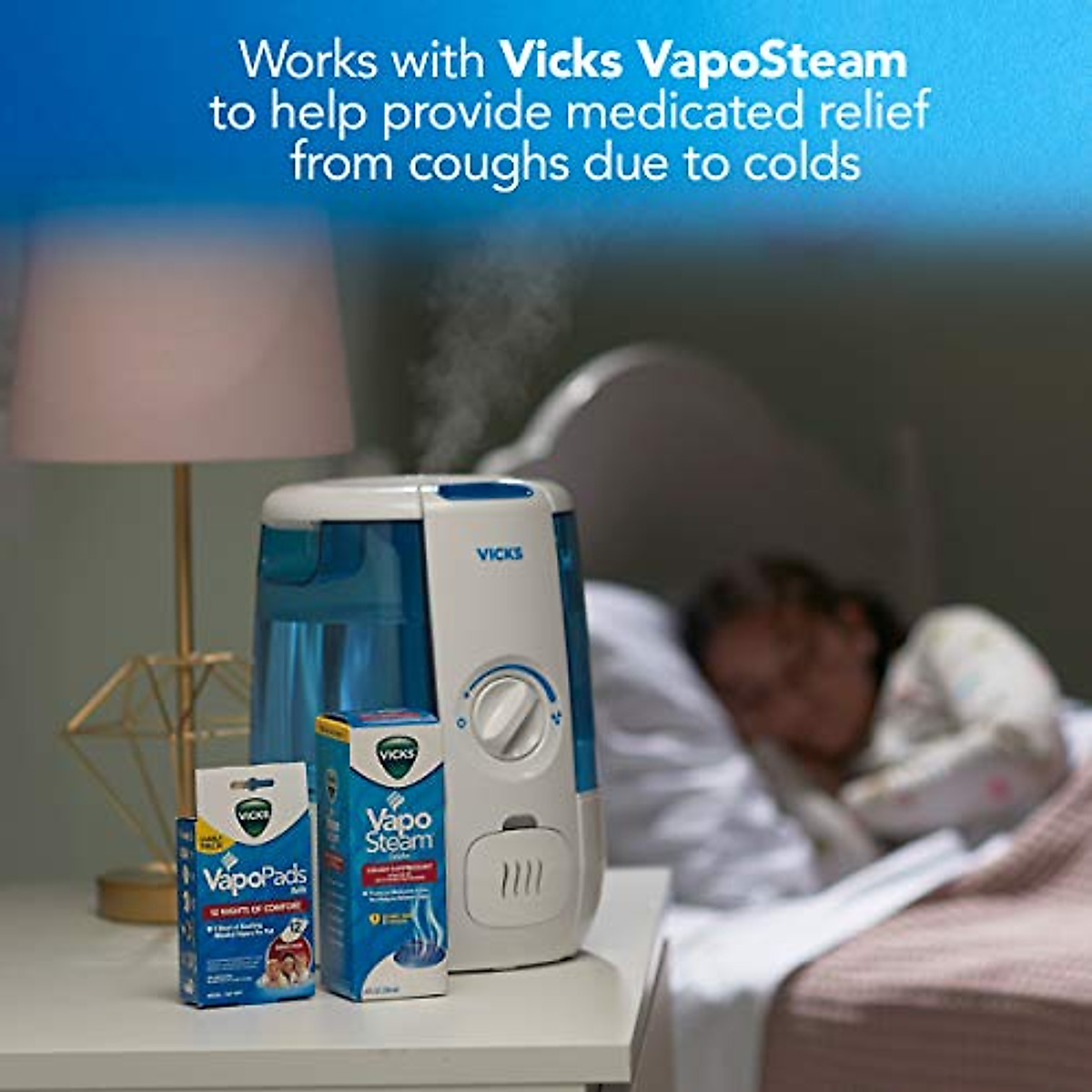 Vicks Filter-Free CoolRelief Cool Mist Humidifier, Medium Room, 1.2 Gallon Tank – Visible, Medicated Ultrasonic Humidifier for Baby, Kids and Adults, Works With Vicks VapoPads and Vicks VapoSteam