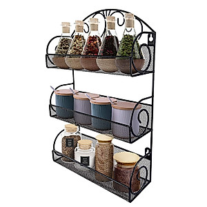 Giftgarden 3 Tier Over The Door Spice Rack, Wall Mount Hanging Spice Organizer for Cabinet Pantry Kitchen, Black