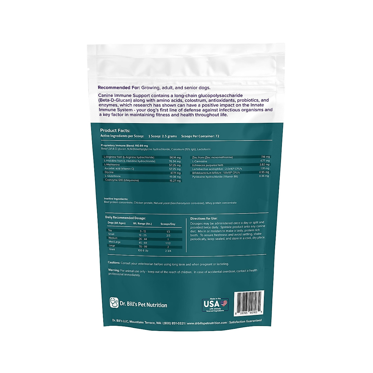 Dr. Bill’s Canine Immune Support | Immune Support for Dogs | Colostrum for Dogs | Pet Supplement | Includes Beta Glucan, Lactoferrin, Colostrum, Zinc, Coenzyme Q-10, and Bifidobacterium