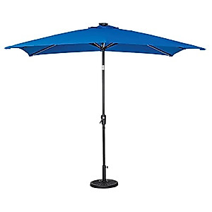 Sun-Ray 811030RB 9'x7' Rectangular 8-Rib Next Gen Solar Lighted Patio Umbrella, 30 LED Lights with Unique Strip Lighting, Crank and Tilt, Aluminum Frame, Royal Blue