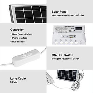 YINGHAO Solar Lights Indoor Home 4 Lights, 12 W Solar Panel & 2 Lights, 5.5W Solar Panel, Outdoor Waterproof Solar Lights for Garden, Yard, Camping, Shed, Barn, Garage
