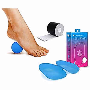 Heel That Pain Plantar Fasciitis Insoles Blue, Medium (W 6.5-10, M 5-8) & Heel That Pain Foot Massage and Mobility Ball & Heel That Pain Kinesiology Tape - 2" x 16.6yds, All-Purpose KT Tape