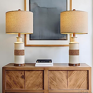 BOBOMOMO 24.5" USB A+C 3-Way Dimmable Touch Control Boho Table Lamp Set of 2 for Living Room Nightstand Beside Lamps for Bedroom(Include Two Bulbs)