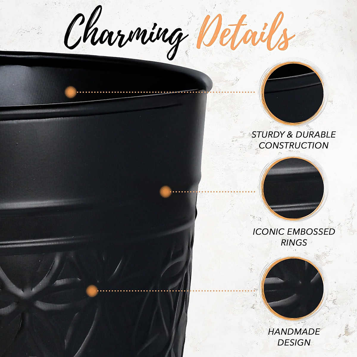 Autumn Alley Black Trash Can for Bathroom, Round Open-Top Bathroom Trash Basket Black Stylish Metal Black Waste Basket for Bedroom, Office Bathroom Accessories, Black