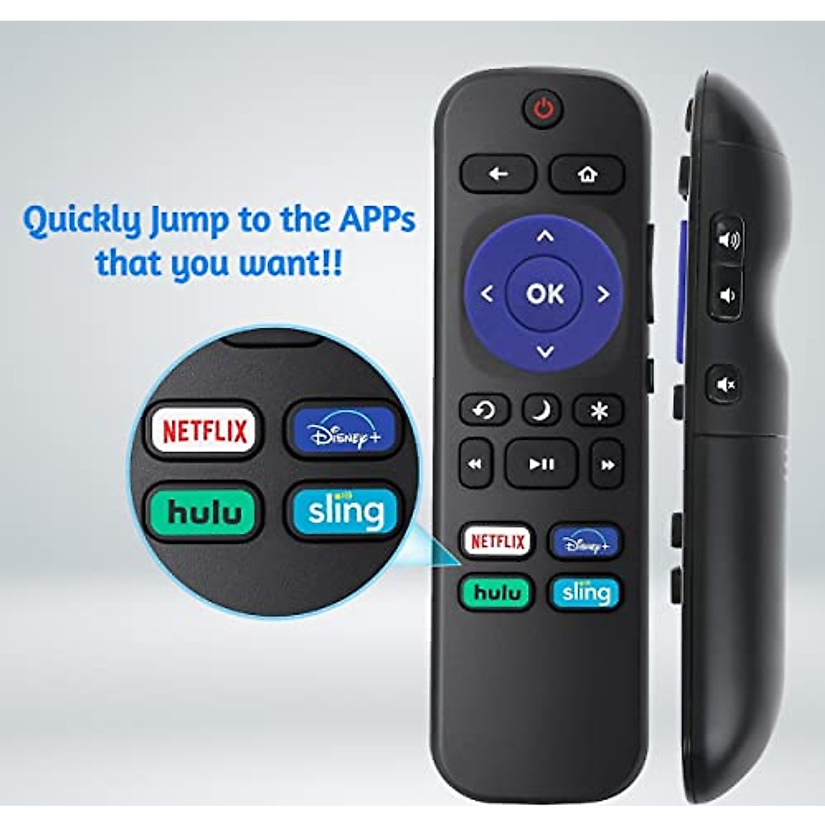 Replacement Remote Control for Onn Roku TV/TCL Roku TV/Element Roku TV/Hisense Roku TV Remote with Netflix Disney Plus HULU Sling【Only Works with Roku TV, Not for Roku Stick and Roku Box】