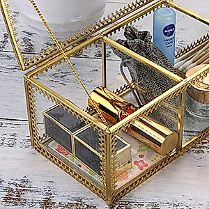Hipiwe Vanity Glass Countertop Canister Jar with Storage Lid，3 Compartment Beauty Blender Holder Jewelry Box for Cotton Swabs, Qtips Balls, Makeup Sponges，Bath Salts
