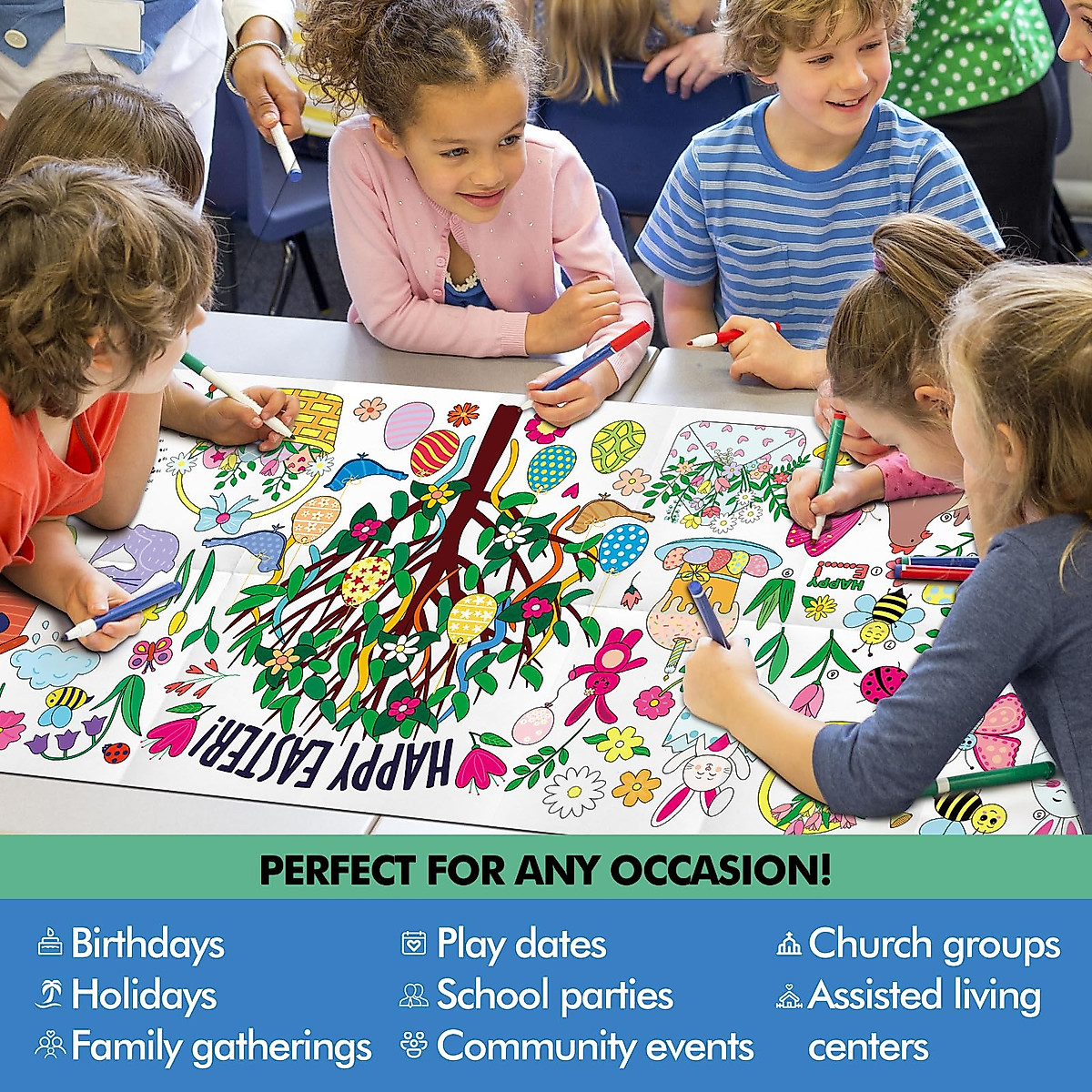 JellyPanda Easter Large Coloring Table Cloth Happy Easter Giant Coloring Poster Bunny Egg Pages Sheets Paper for Kids Adults 71 * 23.6 in