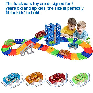 4 Pack Track Cars Magic Toy Car Glow in The Dark Cute Race Cars Replacement Track Accessories Car with 5 Flashing LED Lights Compatible with Most Tracks Set as for Kids Boys and Girls