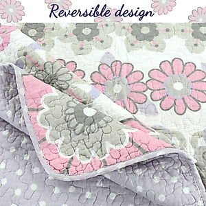 Cozy Line Home Fashions Light Purple Lavender Pink Floral 100% Cotton Reversible Quilt Bedding Set, Bedspread, Coverlet for Girls (Lilac Flower, Twin - 2 Piece)