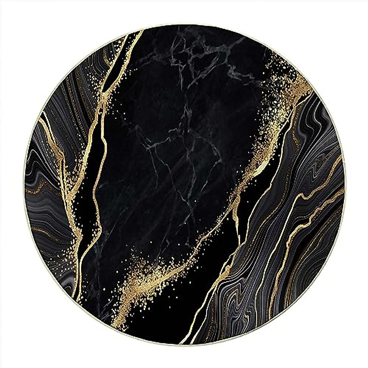 Round Desk Chair Mat Black Gold Office Floor Protector Marble Non-Slip Computer Desk Mat for Tile Floor, Rolling Chairs 5 FT