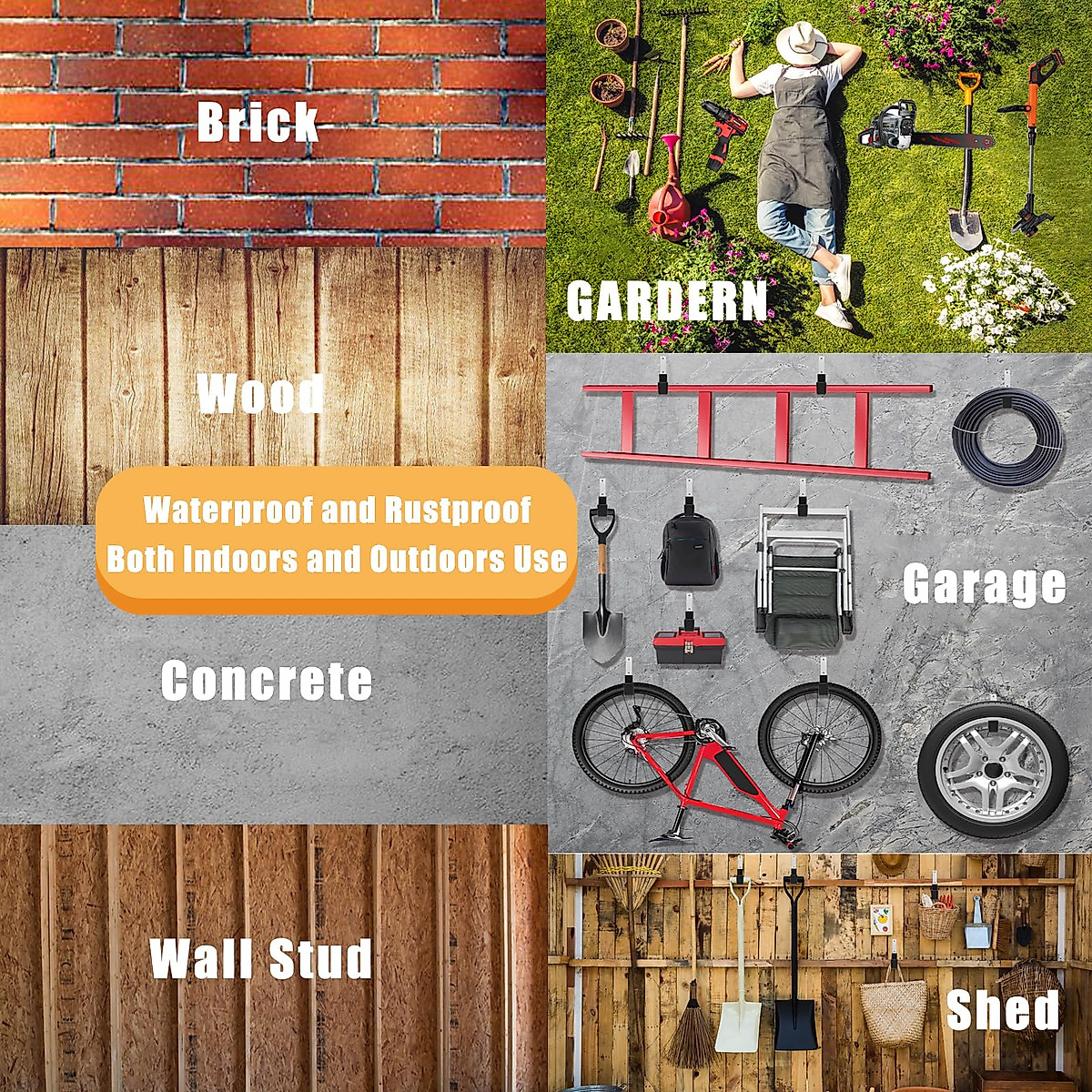 Juformin Heavy Duty Utility Hooks for Garage Storage Utility Hooks Wall Mount,Garage Hooks Heavy Duty,Garage Wall Hooks,Hose Holder,Bike Hooks,Ladder Hooks,Leaf Blower Hanger (2 Small & 2Medium)