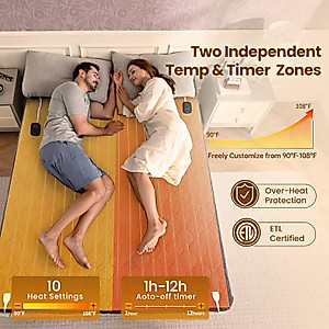 Bearhug Electric Heated Mattress Pads King Size Dual Controllers 78”×80” Sherpa Bed Warmer 21” Deep Pocket 10 Heat Settings 12-Hour Timer Machine Washable Gray