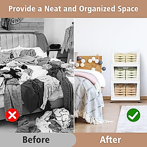 Stackable Storage Bins, Folding Collapsible Closet Organizers and Storage Bins Box, Plastic Shelves Drawer Organizer Container for Closet Office Bedroom Kitchen Bathroom with Wheels, White, 3 Pack